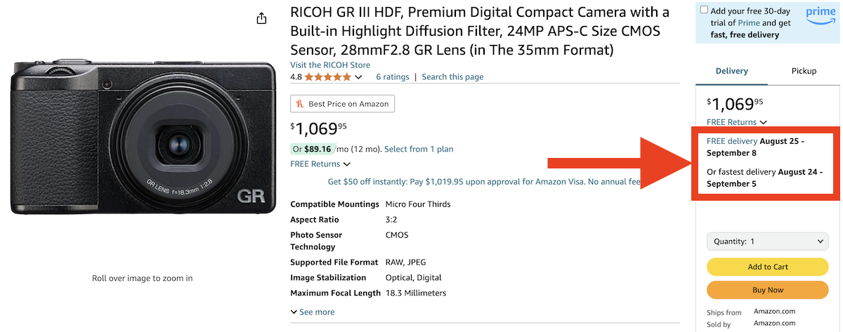 Amazon is expected to start shipping the new Ricoh GR III HDF camera at ...